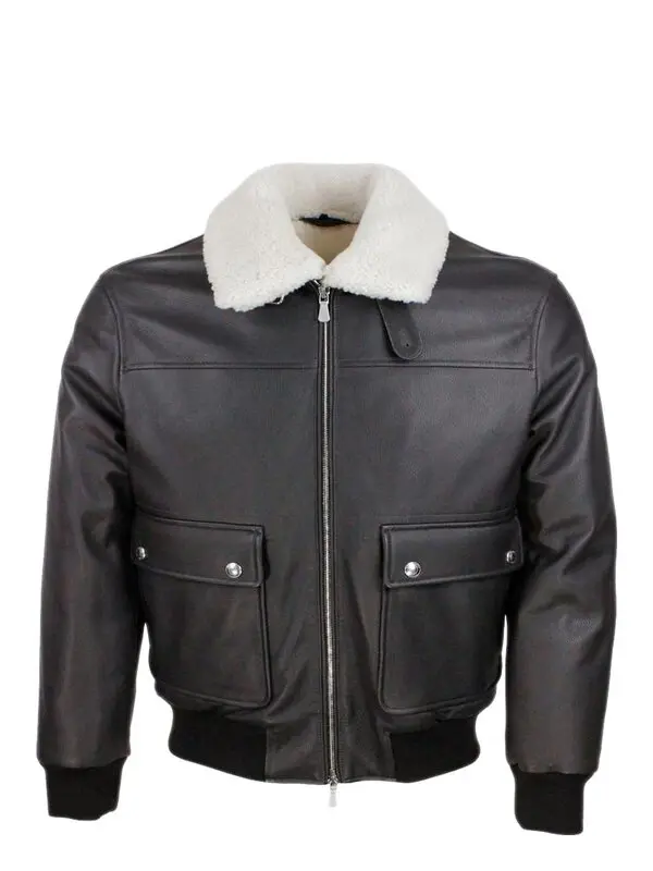 Eleventy Leather Jacket - Brown