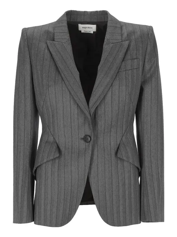 Alexander McQueen Gray Striped Fitted Jacket - Grey
