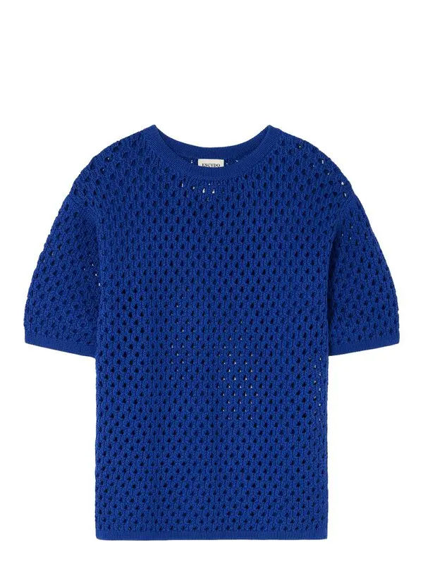 Escvdo Espina Crocheted Cotton T-shirt - Blue