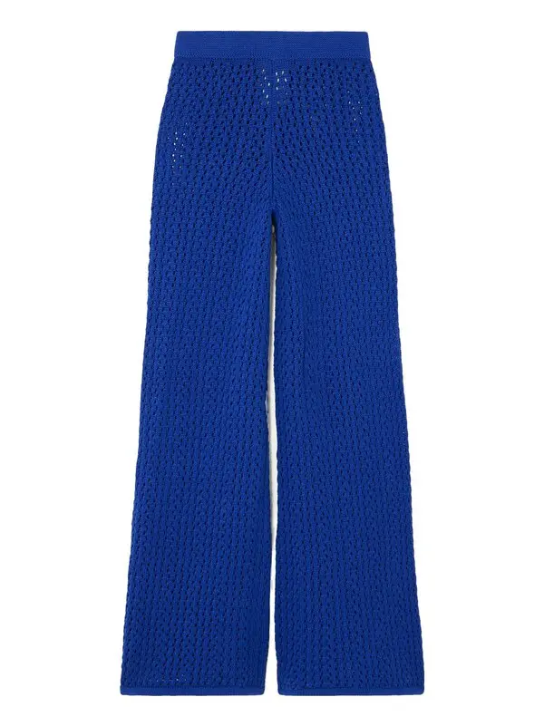 Escvdo Espina Crocheted Cotton Flared Pants - Blue