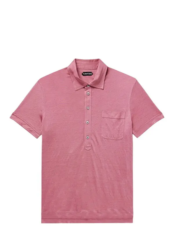 TOM FORD Slim-fit Silk And Linen-blend Polo Shirt - Pink