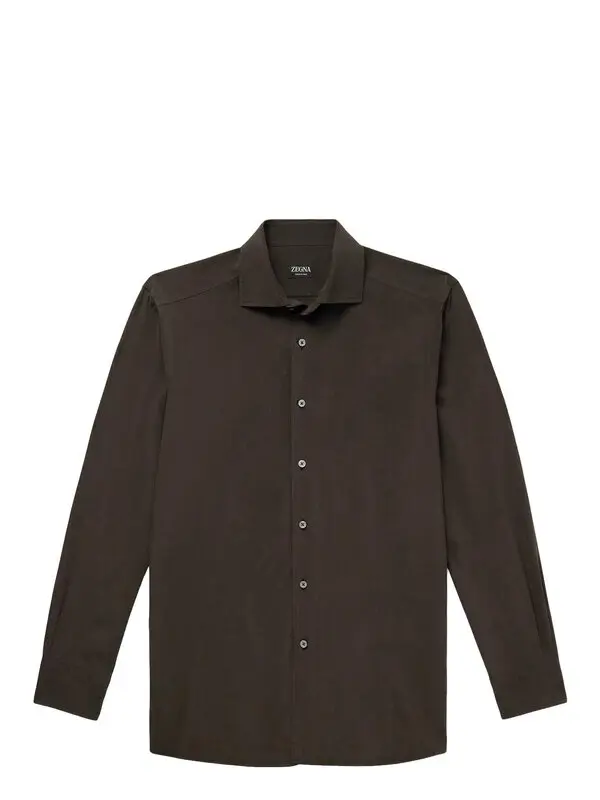 Zegna Garment-dyed Brushed-silk Shirt - Brown