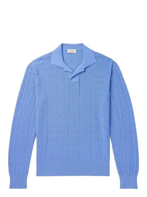 PIACENZA CASHMERE 1733 Textured Cotton Polo Shirt - Blue