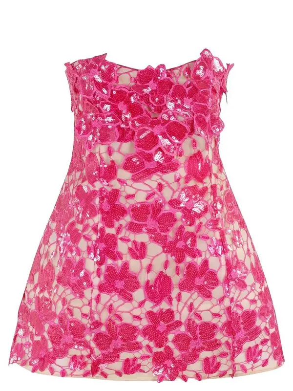 Retrofete Floral-embroidery Mini Dress - Cerise Ceris