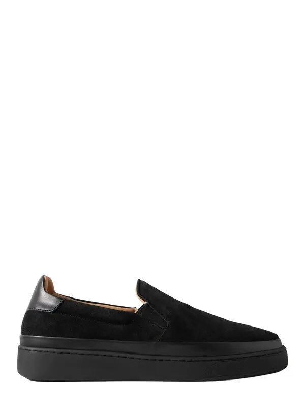Mulo Leather-trimmed Suede Slip-on Sneakers - Black