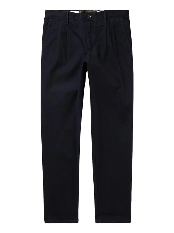 SLOWEAR Slim-fit Pleated Cotton-twill Trousers - Blue
