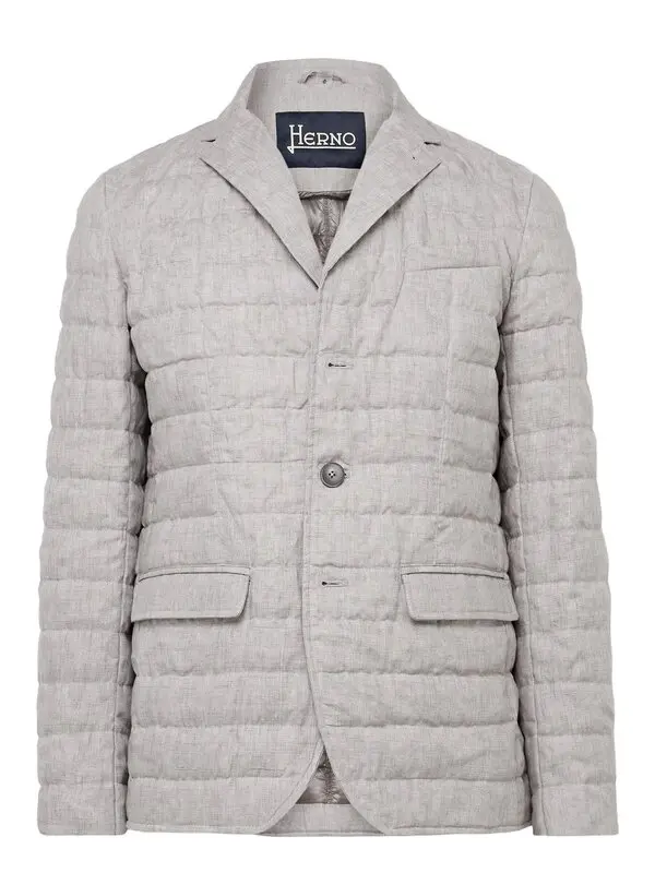 Herno Slim-fit Padded Quilted Linen Down Blazer - Gray