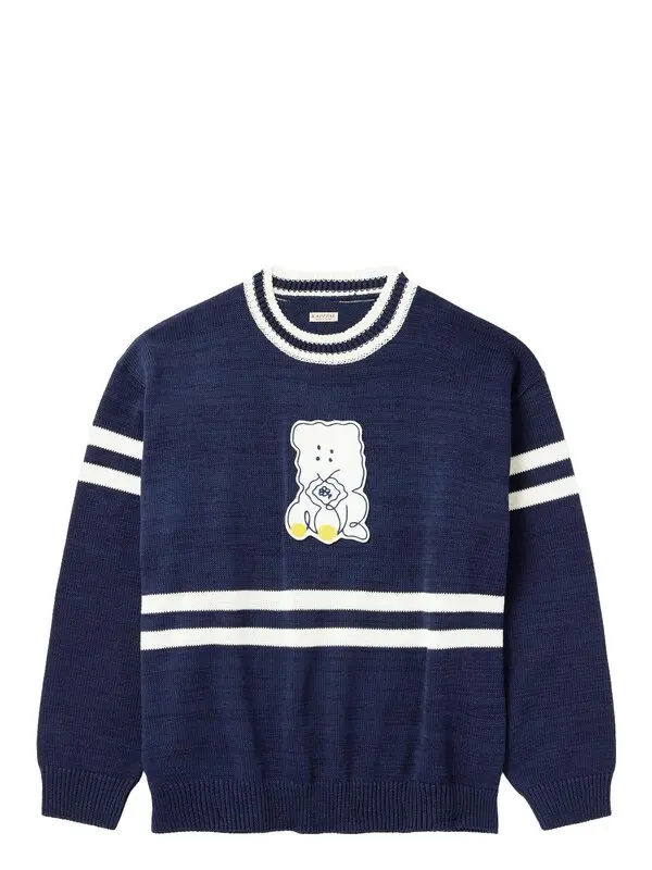Kapital Peckish Rainbowy Ivy Appliquéd Striped Cotton Sweater - Blue