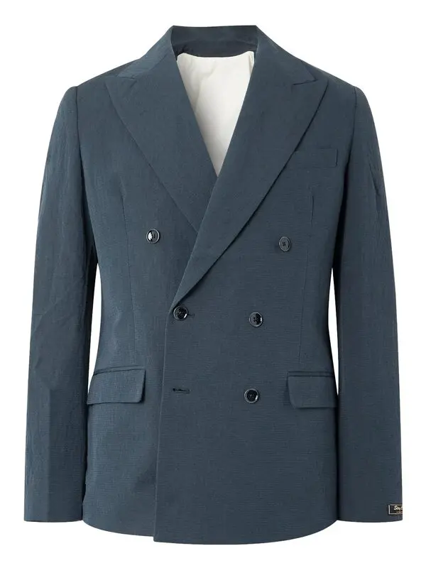 A KIND OF GUISE Double-breasted Seersucker Blazer - Blue
