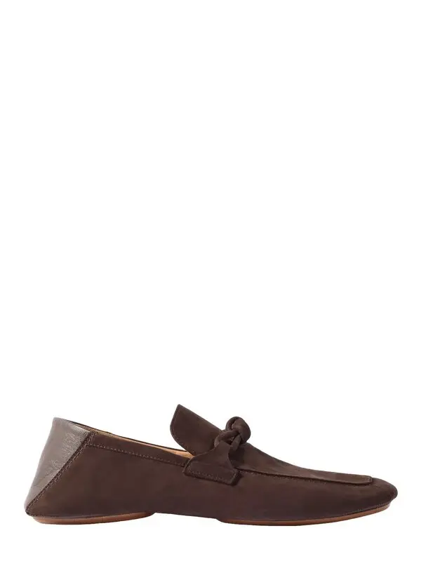 Bottega Veneta Knot-detailed Leather-trimmed Textured-nubuck Loafers - Brown