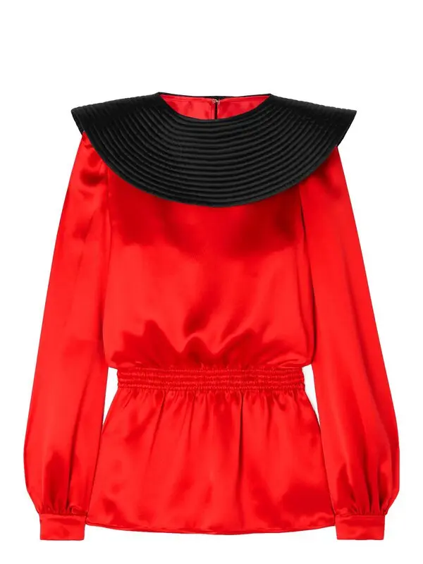 Valentino Garavani Two-tone Silk-satin Blouse - Red