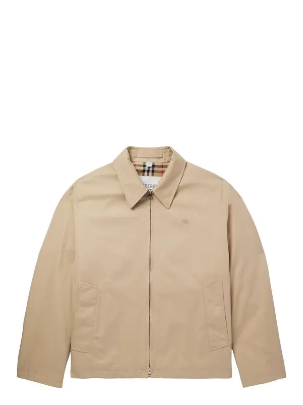 Burberry Logo-embroidered Cotton-gabardine Harrington Jacket - Neutrals