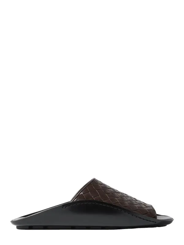 Bottega Veneta Wave Intrecciato Leather Slides - Brown