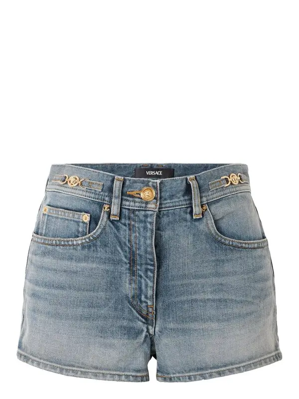 Versace Embellished Denim Shorts - Blue