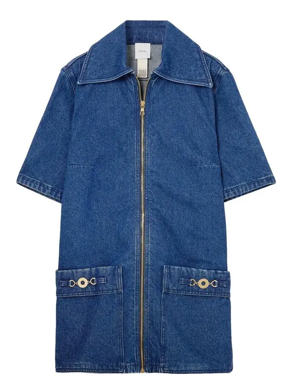 Patou Embellished Denim Mini Shirt Dress - Blue