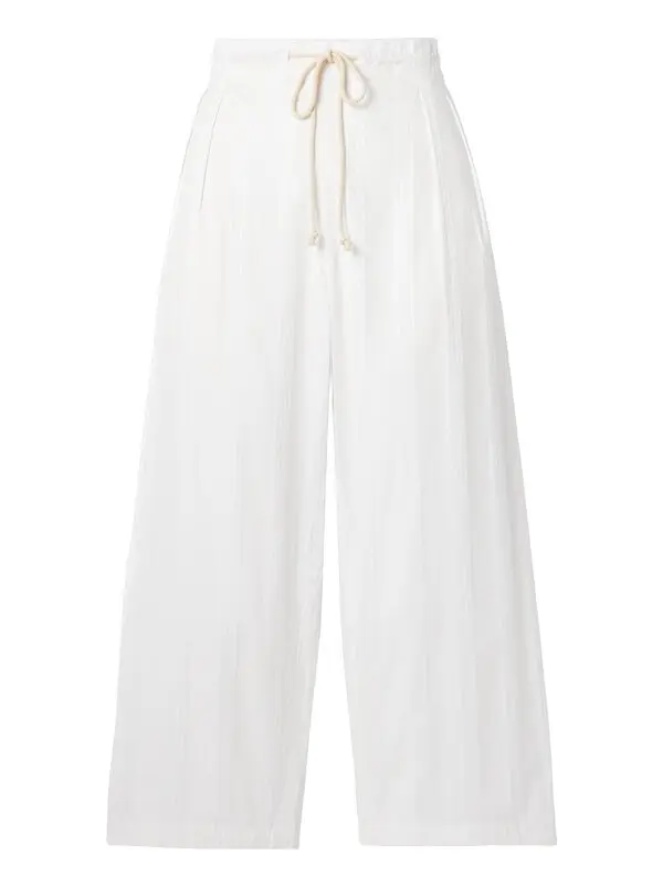 Maria Mcmanus Pleated Striped Organic Cotton-jacquard Wide-leg Pants - White