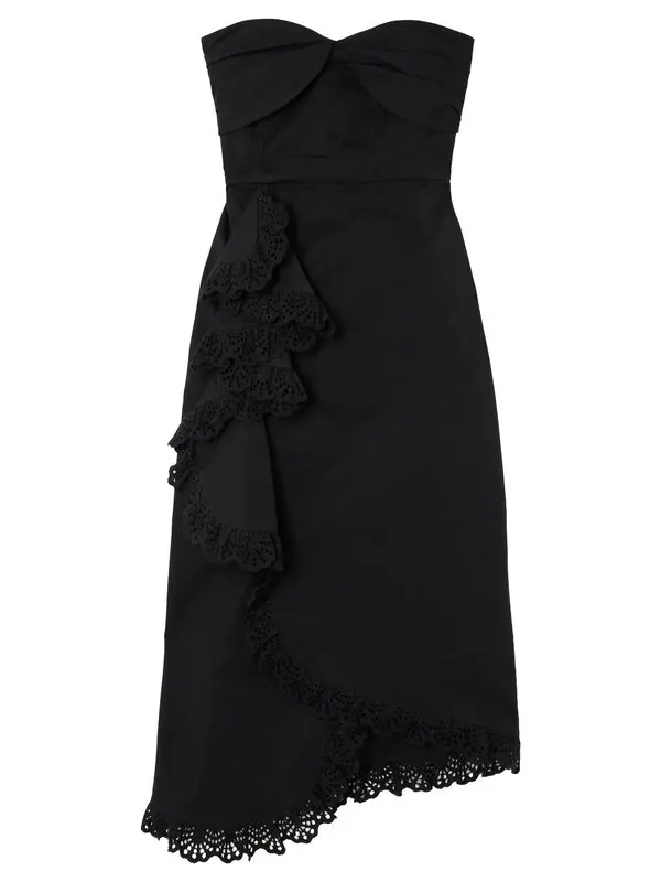 KIKA VARGAS Tara Strapless Twill Midi Dress - Black