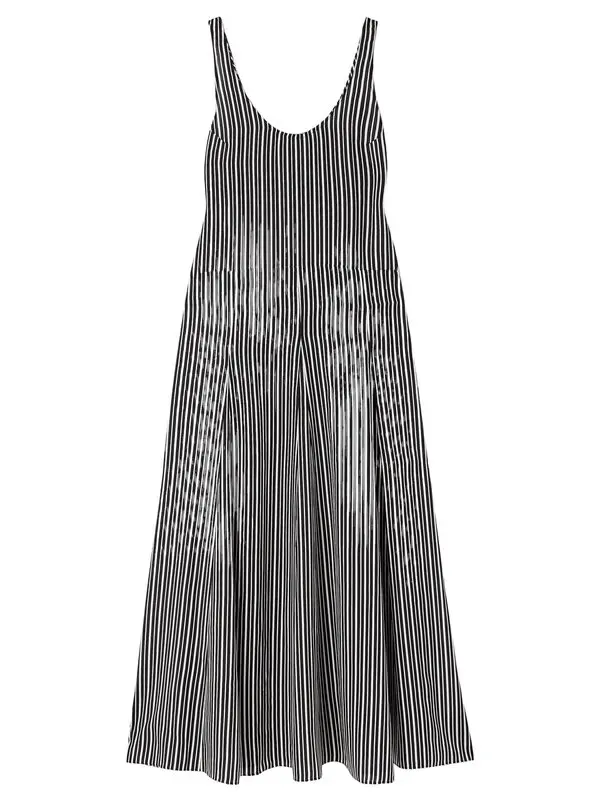 Maria Mcmanus Pleated Striped Recycled-crepe De Chine Midi Dress - Black