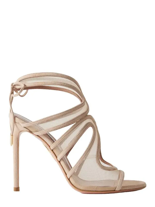 AQUAZZURA Spirit 105 Mesh-trimmed Suede Sandals - Neutrals