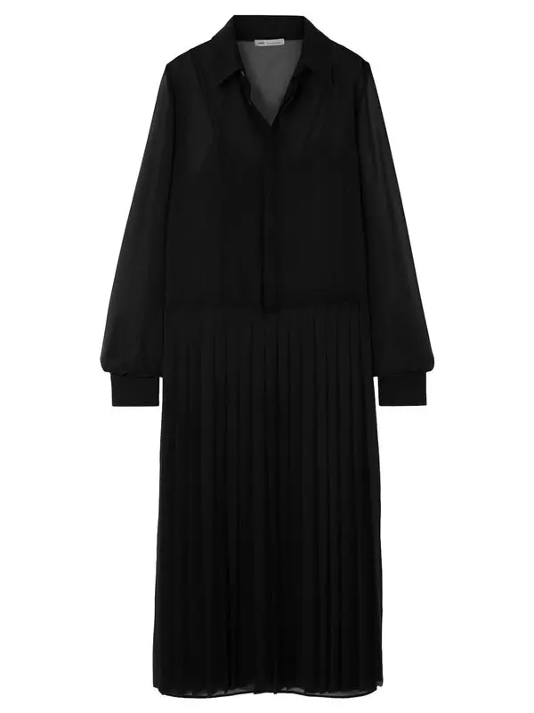 Ami Pleated Crepe Midi Shirt Dress - Black
