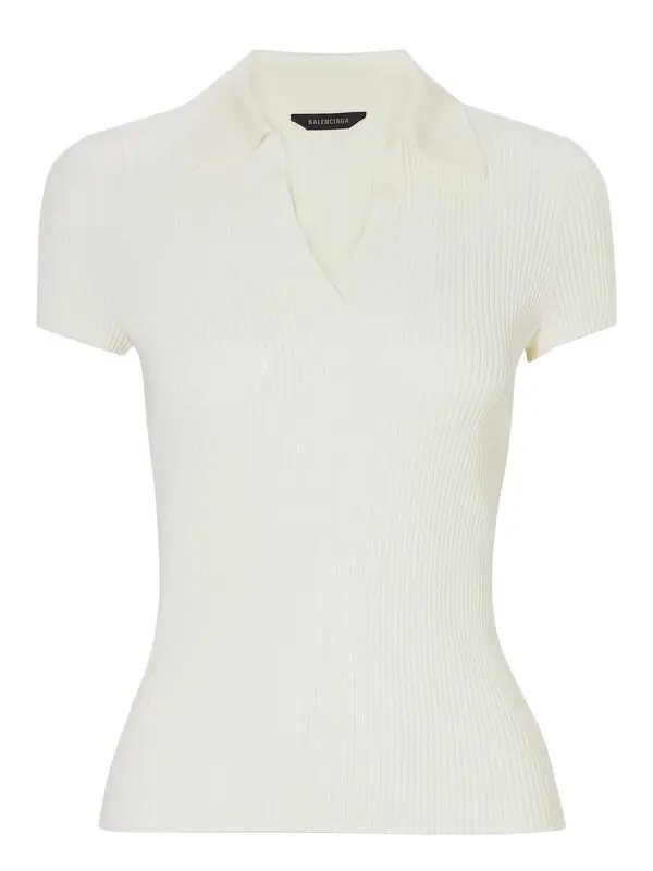 Balenciaga Embroidered Ribbed Wool-blend Polo Shirt - White