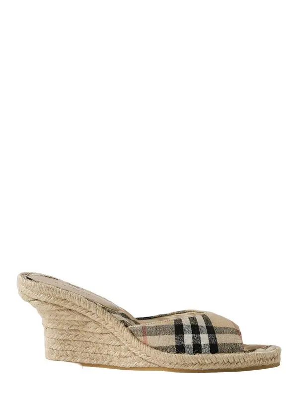 Burberry Checked Canvas-jacquard Espadrille Wedge Mules - Neutrals