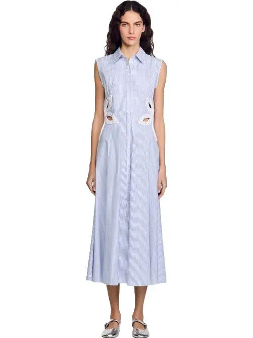 Sandro Stripy Embroidered Maxi Dress - Sky Blue