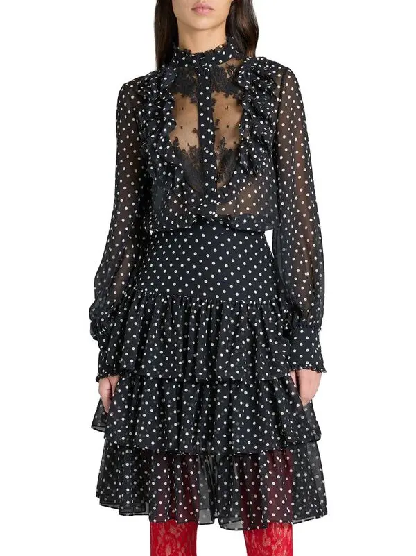 Valentino Garavani Polka Dot Tulle Bib Shirt - Nero/ Betulla