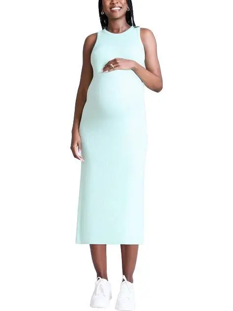 Motherhood Maternity Crew Neck Sleeveless Racerback Maternity Midi Dress - Bird Egg Green