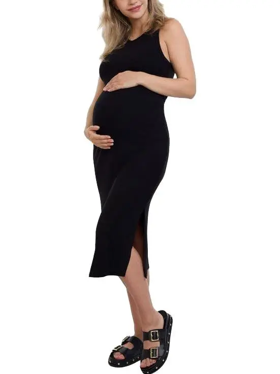 Motherhood Maternity Crew Neck Sleeveless Racerback Maternity Midi Dress - Black