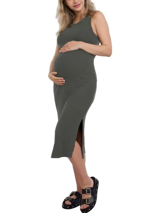 Motherhood Maternity Crew Neck Sleeveless Racerback Maternity Midi Dress - Deep Depths