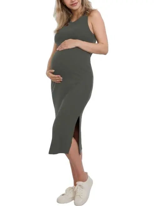 Motherhood Maternity Crew Neck Sleeveless Racerback Maternity Midi Dress - Deep Depths