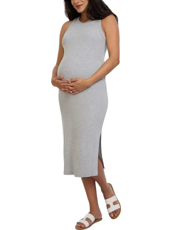 Motherhood Maternity Crew Neck Sleeveless Racerback Maternity Midi Dress - Heather Grey