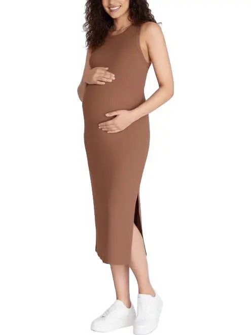 Motherhood Maternity Crew Neck Sleeveless Racerback Maternity Midi Dress - Mocha Mousse