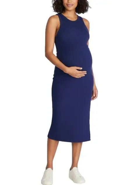 Motherhood Maternity Crew Neck Sleeveless Racerback Maternity Midi Dress - Peacoat