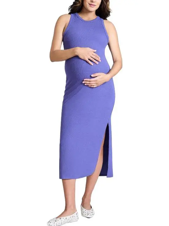 Motherhood Maternity Crew Neck Sleeveless Racerback Maternity Midi Dress - Skipper Blue