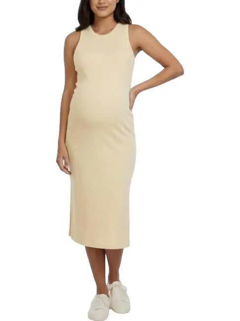 Motherhood Maternity Crew Neck Sleeveless Racerback Maternity Midi Dress - Soft Yellow