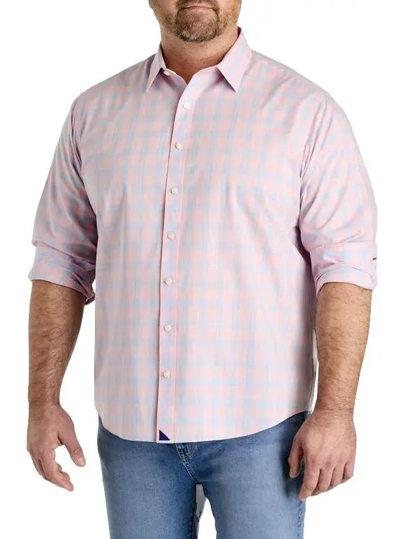 UNTUCKIT FIT BY DXL Big & Tall Clark Wrinkle-free Plaid Sport Shirt - Pink