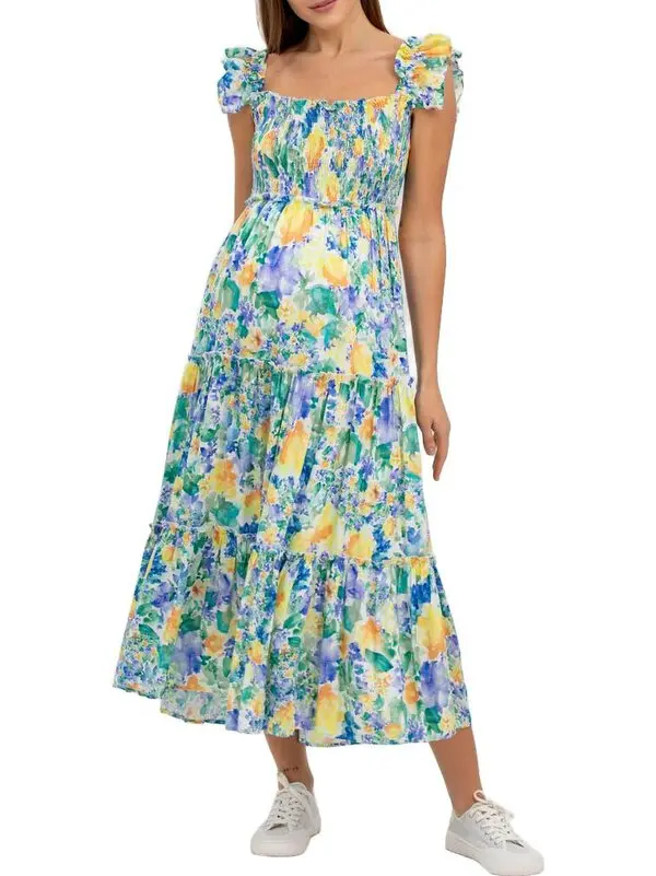 PIETRO BRUNELLI Floral Smocked Midi Dress - Green