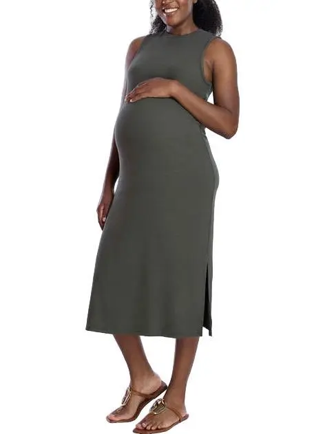 Motherhood Maternity Crew Neck Rib Knit Sleeveless Midi Dress - Deep Depths