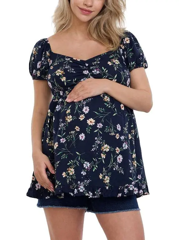 Motherhood Maternity Off-the-shoulder Babydoll Maternity Top - Navy Blazer
