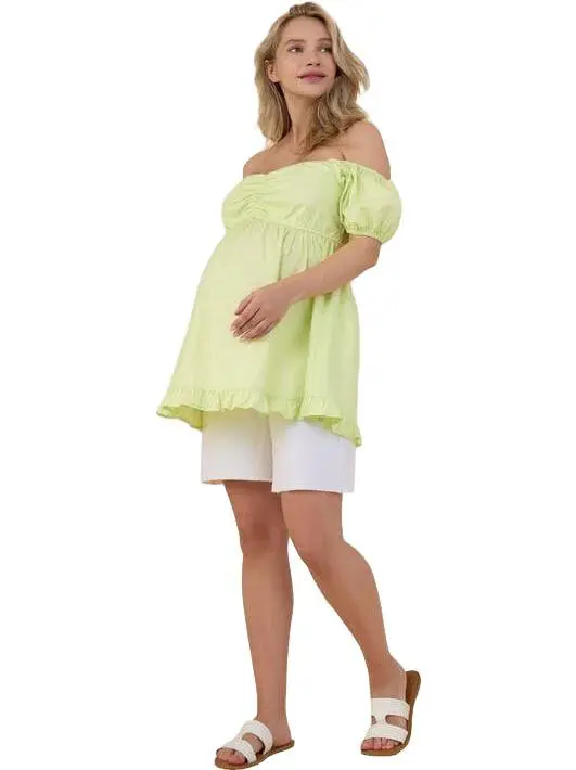 Motherhood Maternity Off-the-shoulder Babydoll Maternity Top - Soft Lime