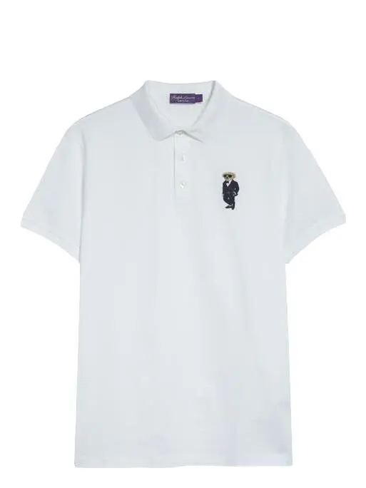 Ralph Lauren Purple Label Polo Bear Patch Cotton Piqué Knit Polo - Classic White