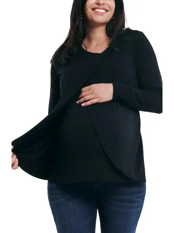Motherhood Maternity Long Sleeve Draped Nursing Tee - Black