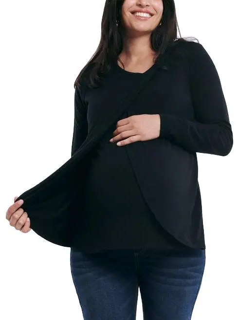 Motherhood Maternity Long Sleeve Draped Nursing Tee - Black