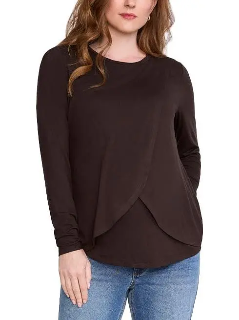 Motherhood Maternity Long Sleeve Draped Nursing Tee - Chocolate Tort