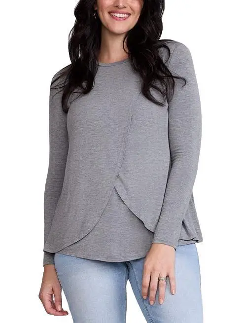 Motherhood Maternity Long Sleeve Draped Nursing Tee - Heather Grey