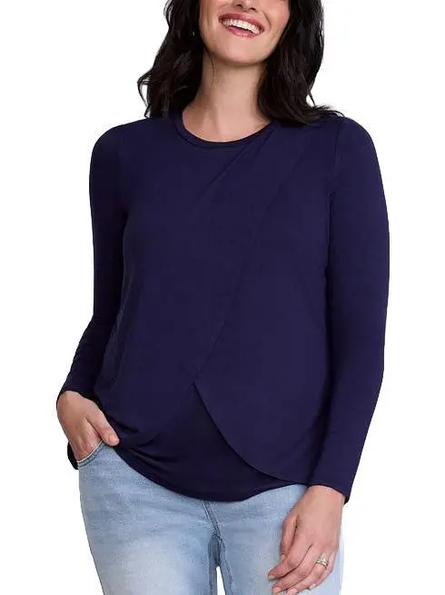 Motherhood Maternity Long Sleeve Draped Nursing Tee - Peacoat