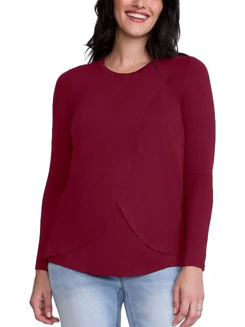 Motherhood Maternity Long Sleeve Draped Nursing Tee - Tawny Port