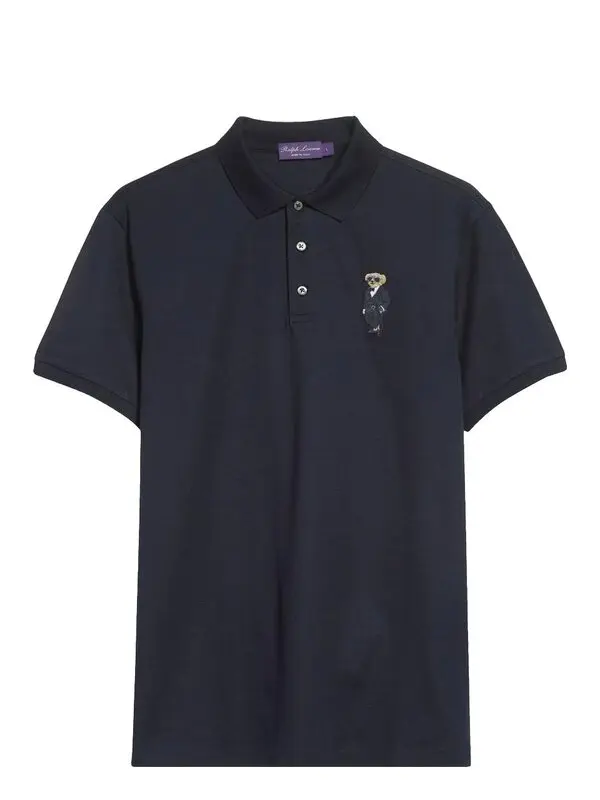 Ralph Lauren Purple Label Polo Bear Patch Cotton Piqué Knit Polo - Classic Chairman Navy